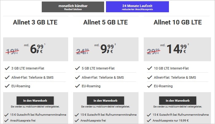 MegaSIM LTE Allnet-Flats ab 6,99 € mtl. (auch mtl. kündbar)