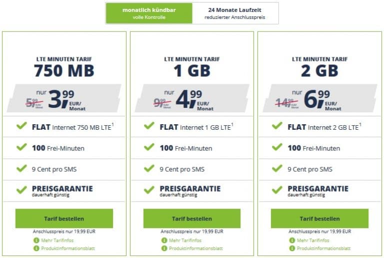freenet Mobile LTE Minuten Tarife ab 3,99 € mtl. Grundgebühr