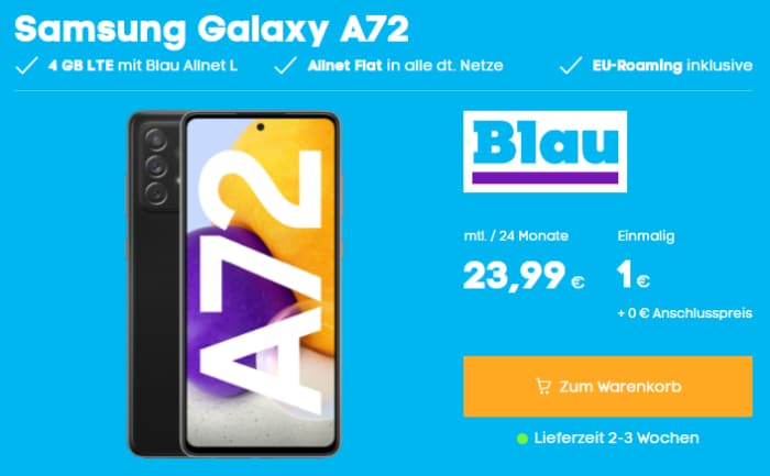 ⭐ Samsung Galaxy A72 Tarif Im O2 Netz Eff Nur 1 03 € Mtl