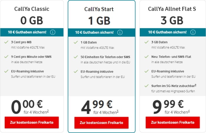 ⭐ Vodafone CallYa Freikarte gratis - Prepaid im guten Netz!