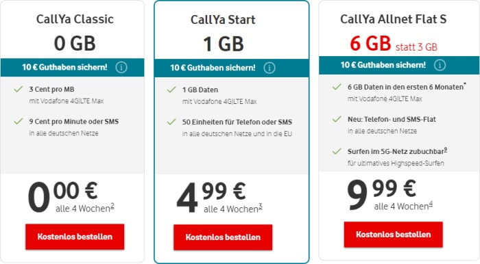 ⭐ Vodafone CallYa Freikarte gratis - Prepaid im guten Netz!