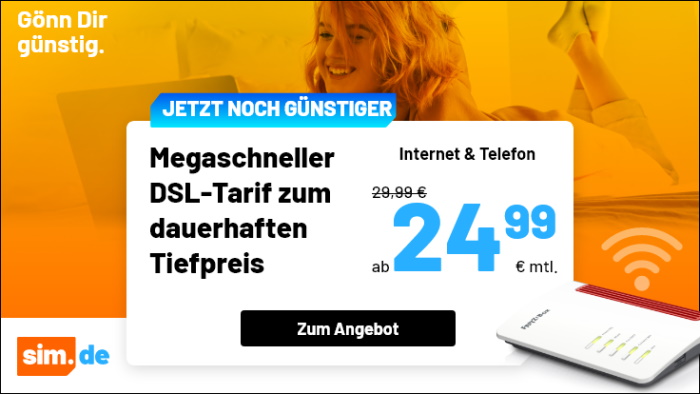 Drillisch DSL: sim.de-Tarife dauerhaft günstig - bis 250 MBit/s