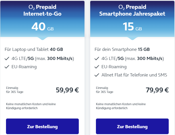 o2 Prepaid Jahrespakete: Einmalig zahlen, 365 Tage lang surfen
