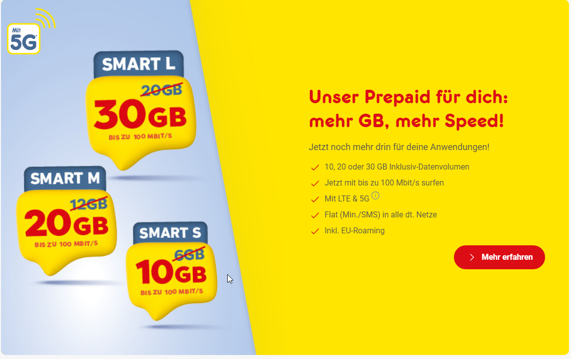 NettoKom Prepaid-Tarife [o2] mit 5G ab 8,99 € (4 Wochen)