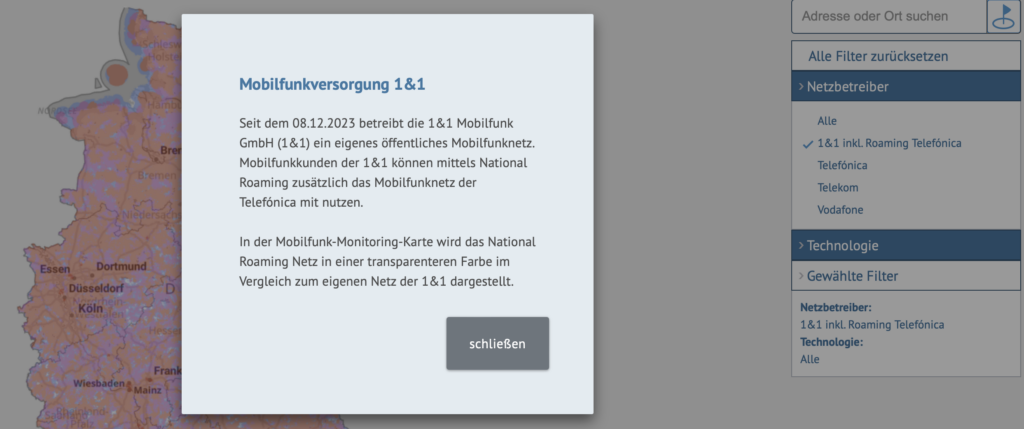 Mobilfunk-Karte der Bundesnetzagentur: D1, D2, o2 Abdeckung prüfen